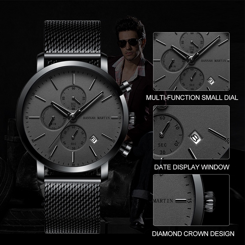Men Watches Top Brand Fashion multifunction small dial Stainless Steel ...