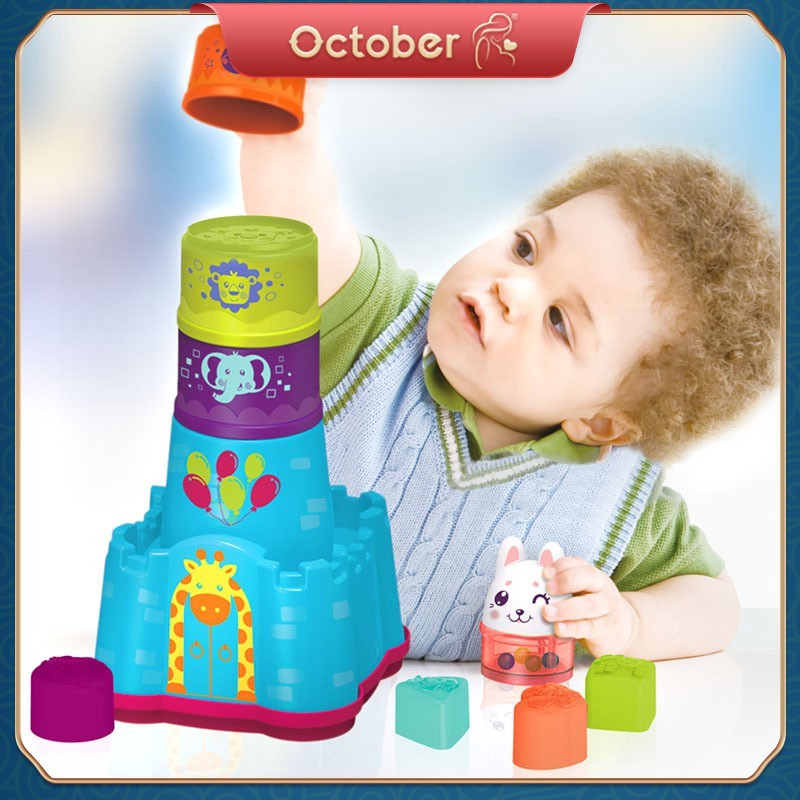October Baby Building Blocks Toys Folding Cup Rainbow Tower Baby Puzzle ...