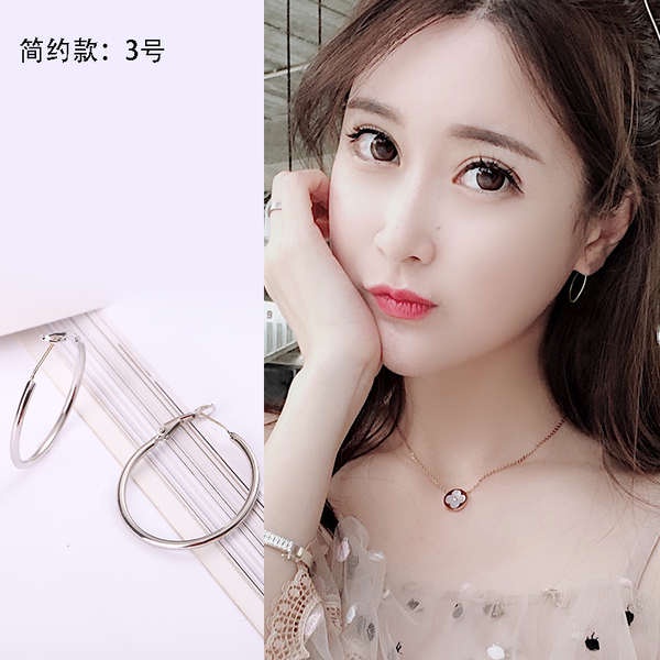 สร้อยเงินแท้ 92 5 S925 Silver เข็มต่างหูวงกลมขนาดใหญ่วงกลมหูวงกลมวงแหวนวงกลมเกาหลีบุคลิกแบบวงกลม ...