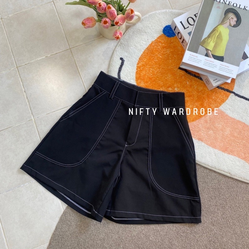 SHARON SHORTS กางเกงขาสั้น เอวสูง ปลายขากว้าง ผ้าลูน่า ใส่สบาย จัดเลย ...