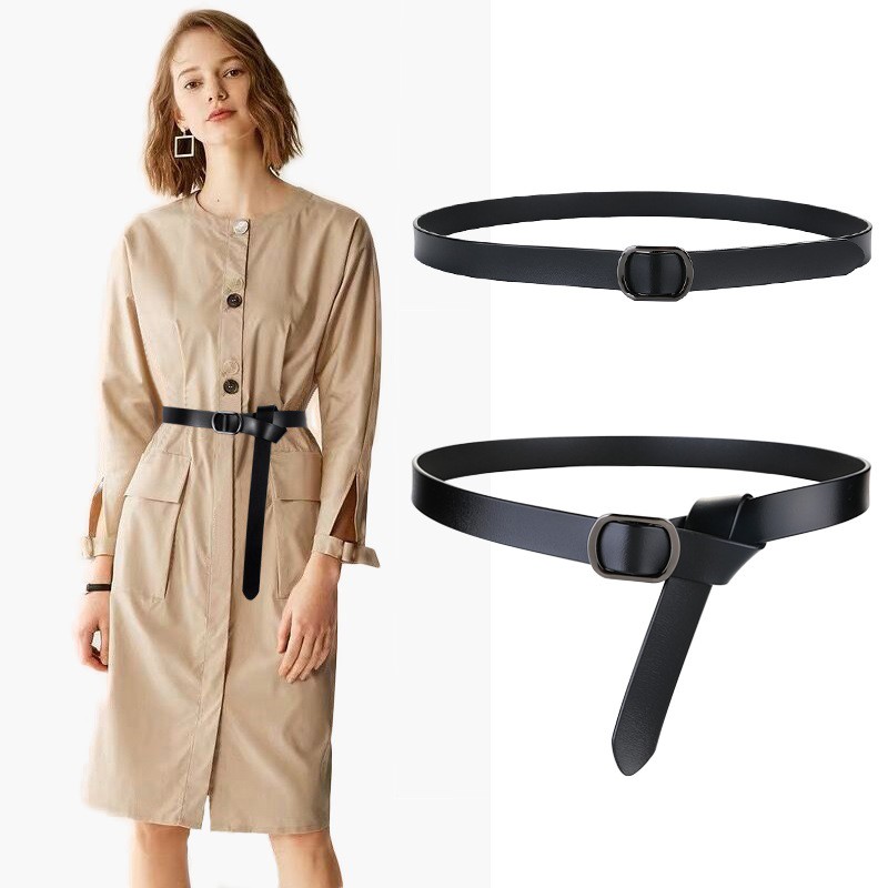 Ready stock Korean women's belt leather black buckle simple two-layer ...