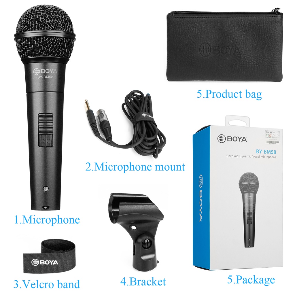 BBOYA BY-BM58 XLR Cardioid Deaktop Dynamic Vocal Handheld Microphone ...