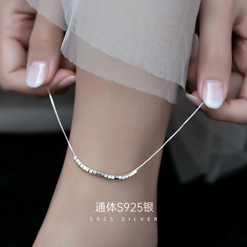 สร้อยข้อเท้าสี่เหลี่ยมเล็กสีเงิน 925 เซ็กซี่หญิง 2022 ใหม่อินเทรนด์ ins ออกแบบเฉพาะลมเย็นแฟชั่น ...