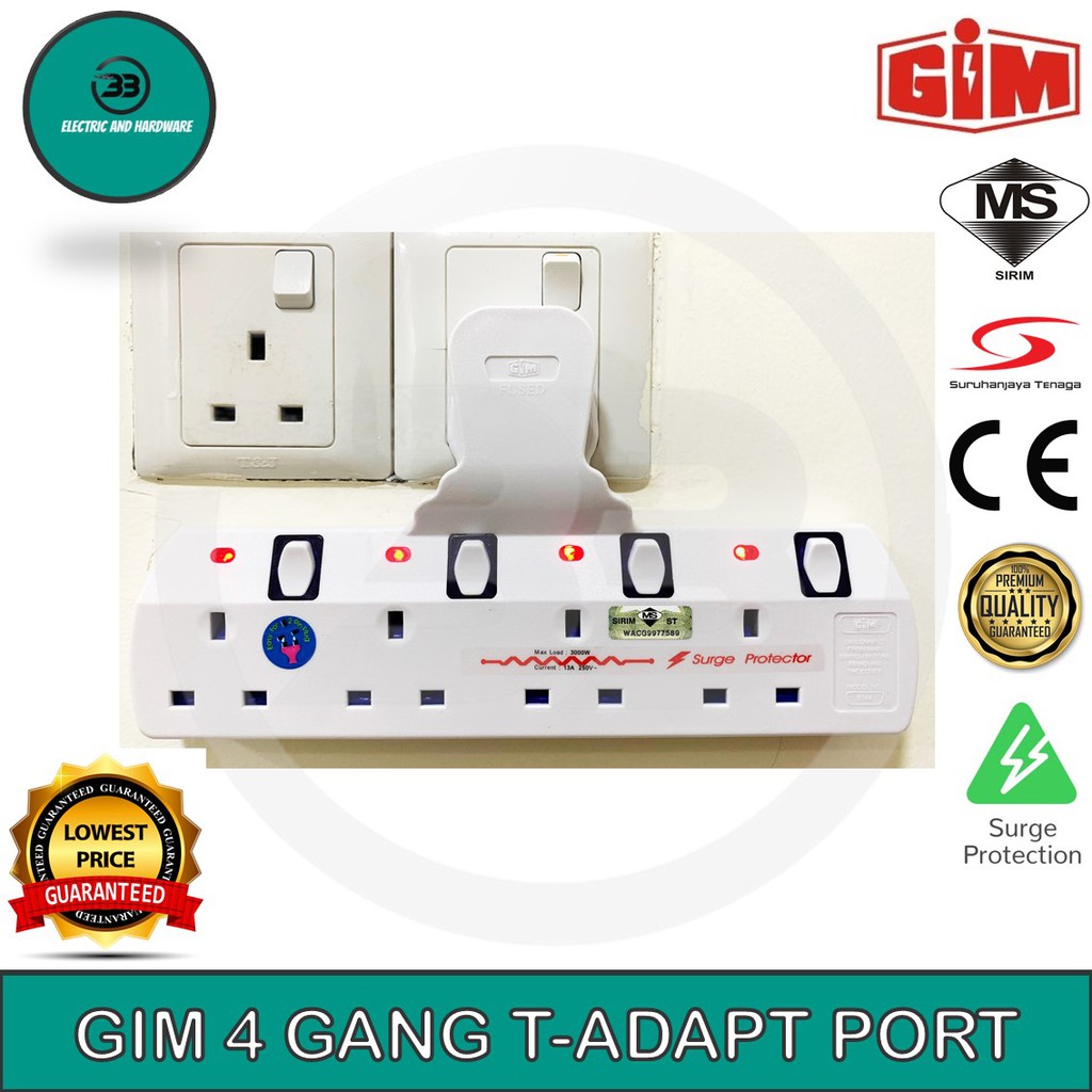 [new][Shop Malaysia] GIM 4 Way T-Type Multi Adaptor Extension Socket ...