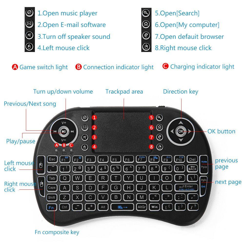 SIMPLE Portable i8 Keyboard Mini Wireless 7 Colors Backlight 2.4GHz ...