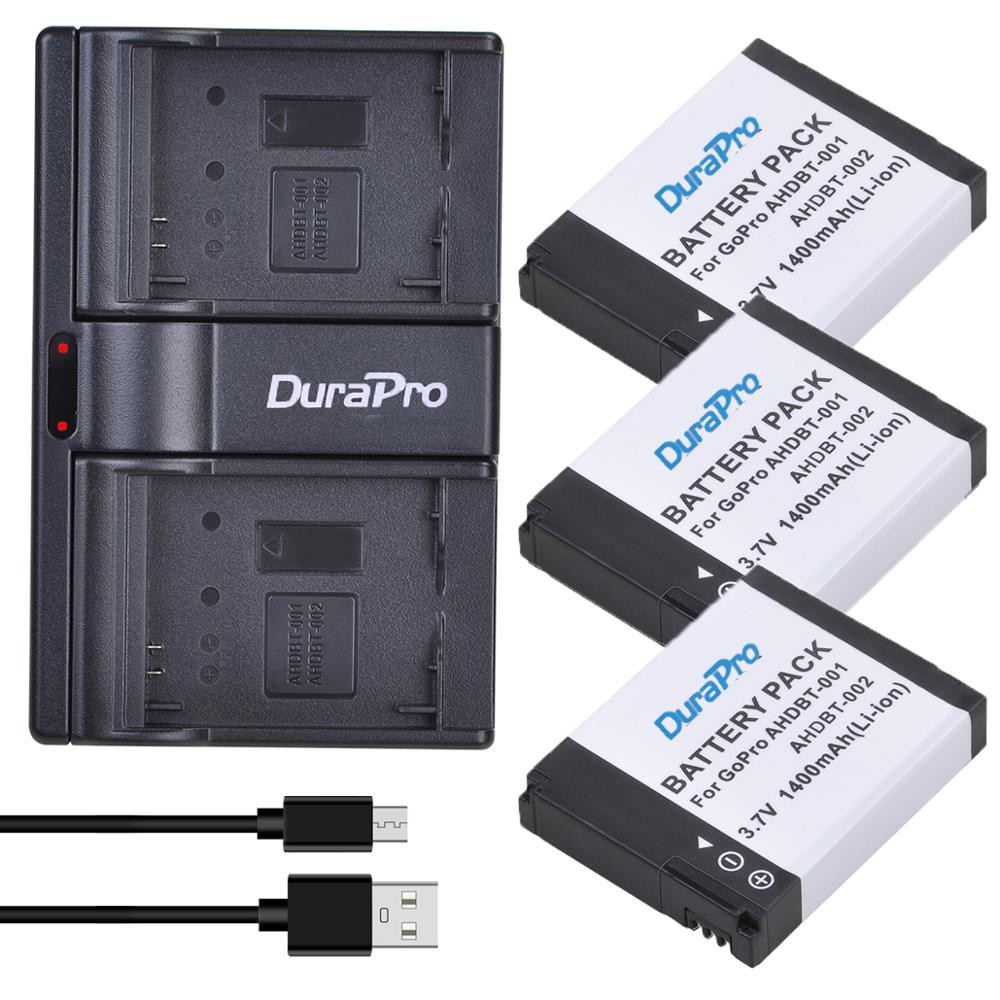 แบตเตอรี่กล้อง 3pc 3.7V 1400mAH AHDBT001 AHDBT002 Camera Battery + USB ...