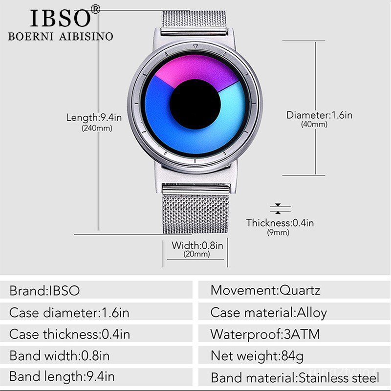 IBSO Mens Creative Watches Top Brand Luxury Steel Mesh Strap Hide Watch ...