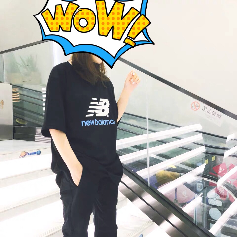 Daigou ใหม่ BOLU2019 เสื้อยืดแขนห้าส่วน ทรงหลวม ลาย New Balance Wine ...