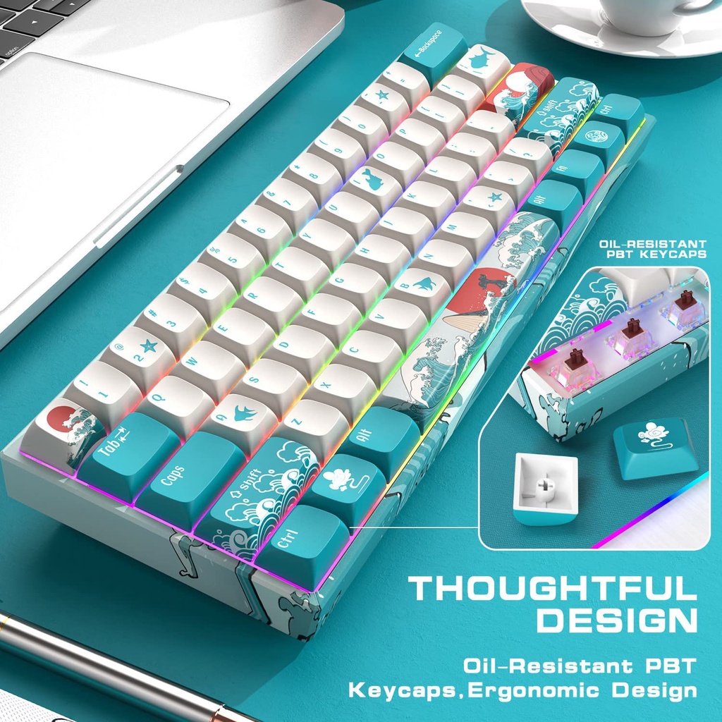 XVX M61 Wireless Mechanical Keyboard 61 Keys 2.4G Rechargeable RGB ...