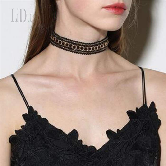 LIDU เลดี้สาวเชิ๊ตลูกโซ่โลหะสร้อยคอ ผู้เค้นคอ เสน่ห์ เครื่องประดับปรับ ...