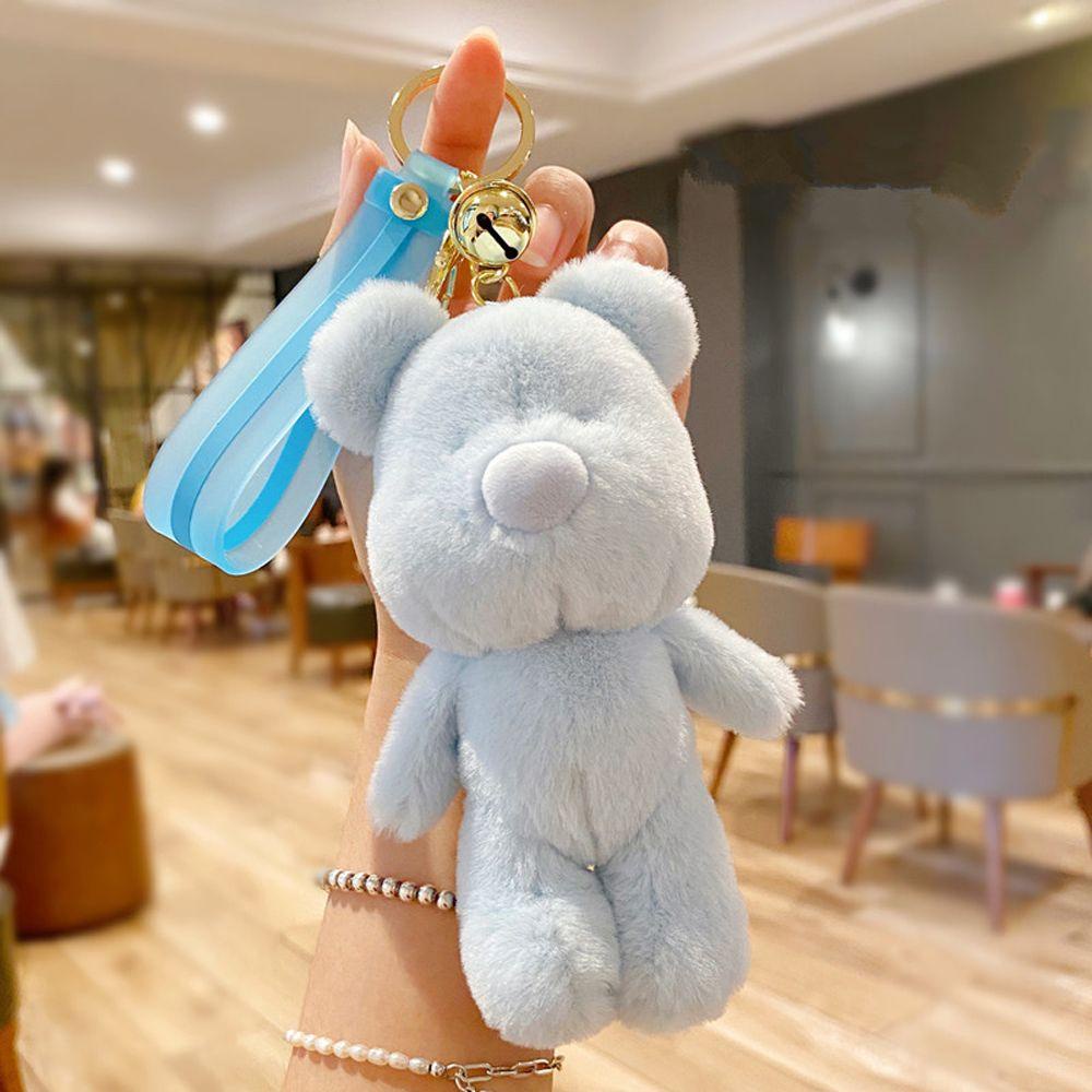 REBUY Cute Bear Doll Keychain Women Gift Plush Keyring Plush Bear Key Chain Candy Color Bag ...