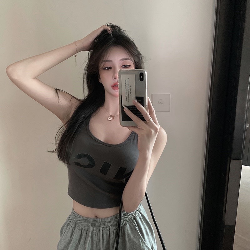 เสื้อกล้ามครอป พิมพ์ลายอักษร มีฟองน้ำในตัวผ้านิ่มยืดได้เยอะมาก สินค้าพร้อมส่ง - mindset.shop11 ...