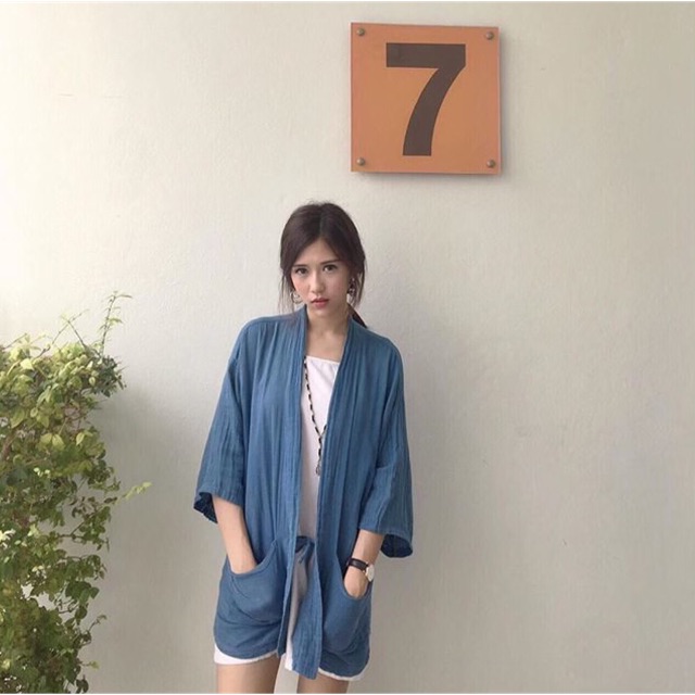 Indigo mini Yukata คลุมทรงยูกาตะสีพื้น - 22may_shop - ThaiPick