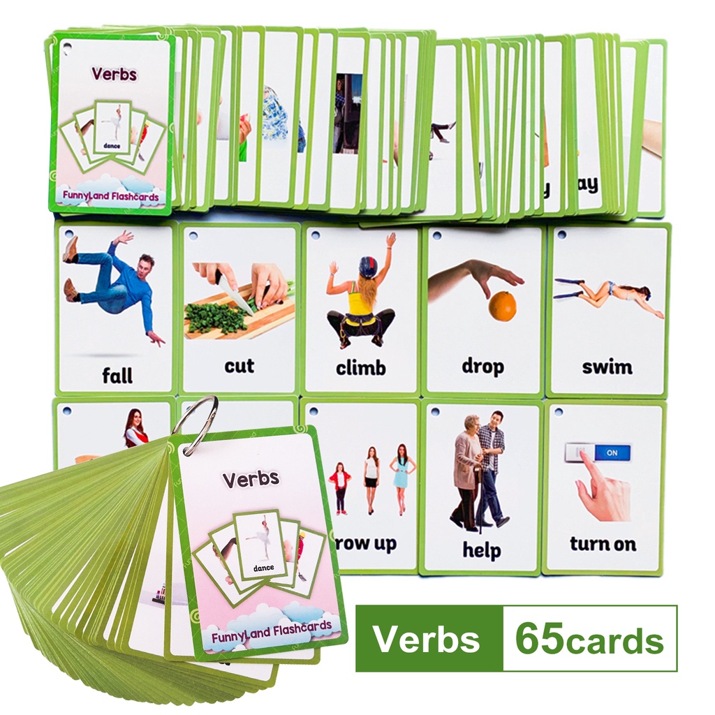 66Pcs Verbs Cognitive Card Learn English Word Literacy Game Education ...