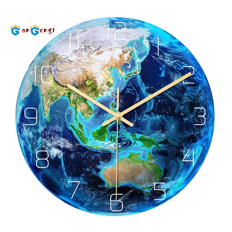 Luminous Earth Wall Clock Planet Print Clock Study Room Bedroom Living ...