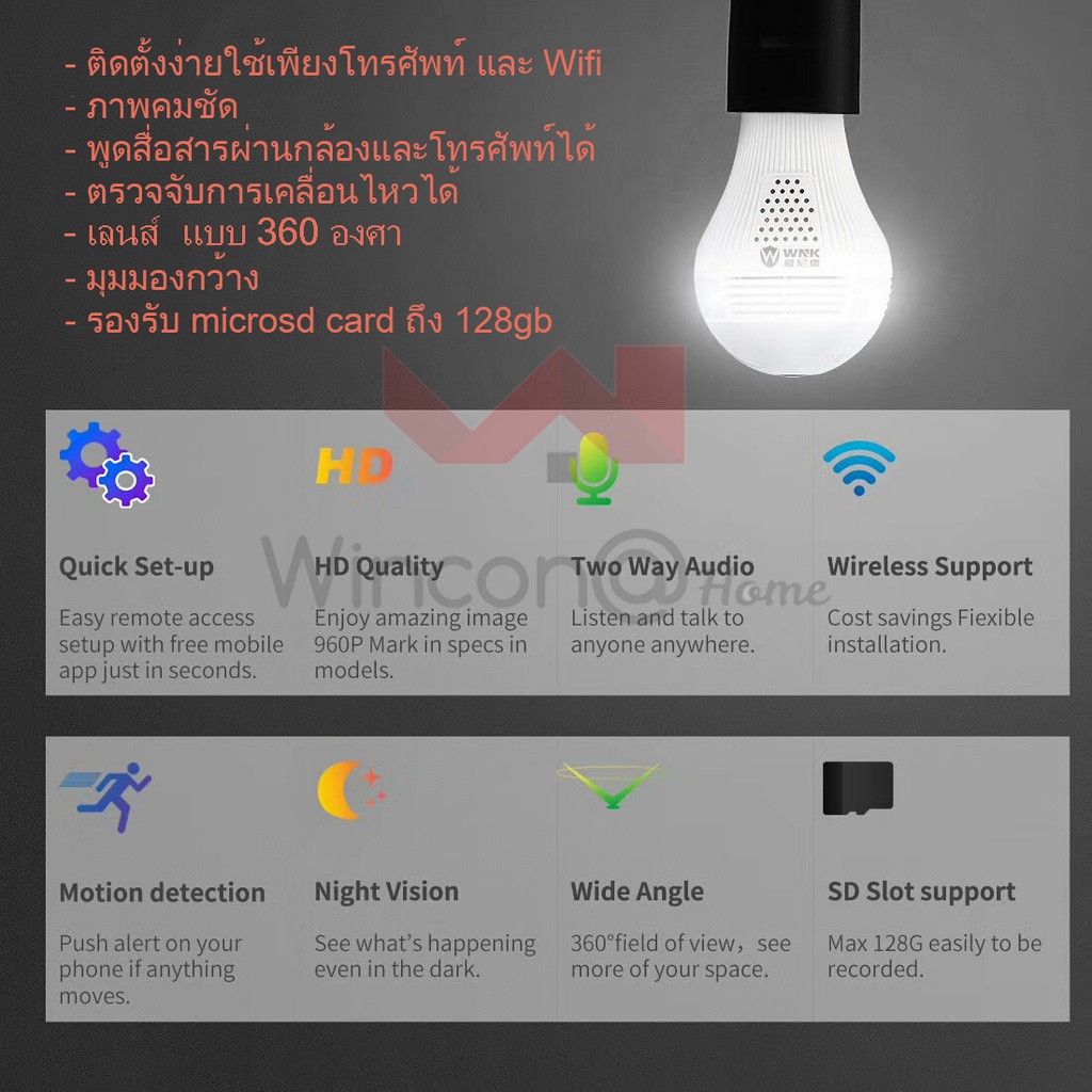 กล้องวงจรปิด กล้องหลอดไฟ IP Camera B13-L, B13-R, B2-R, เลนส์ 360 องศา ...