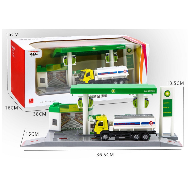 Petrol Station Model Toys With Tank Truck Die-Cast Car Oil Station Gas ...