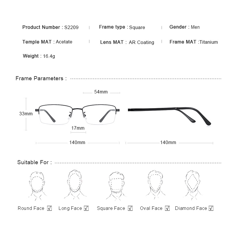 BMERRYS DESIGN Men Titanium Alloy Glasses Frame TR90 Legs Myopia ...