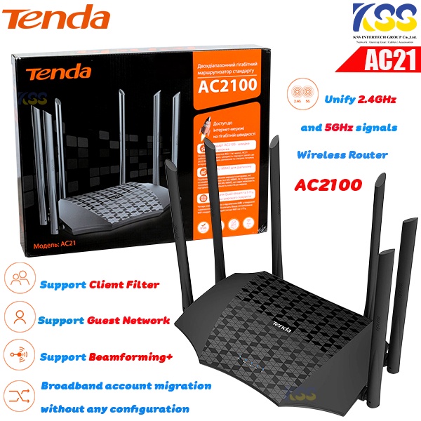 Tenda AC21 Router AC2100 Dual-Band Gigabit Wireless Router | Shopee ...