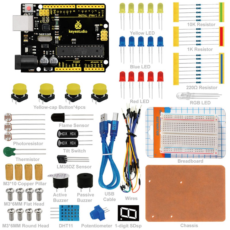 vqq7 Keyestudio DIY Electronics Basic Starter Kit Breadboard Kit,Jumper wires,Resistors,Buzzer ...