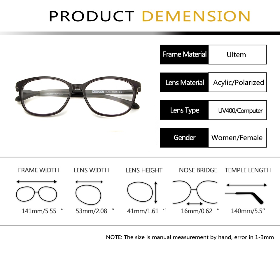 3 In 1 Clip On Magnetic Polarized Sunglasses Women Ultem Glasses Frame Cat Eye Myopia Optical ...