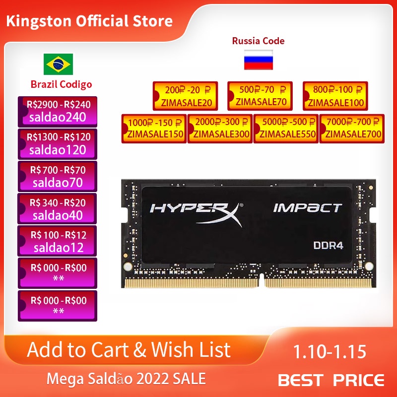 【In Stock】Kingston HyperX Impact DDR4 Ram SODIMM 2666MHz 4g 8gb 16g 32gb CL15 laptop memory 1.2V ...