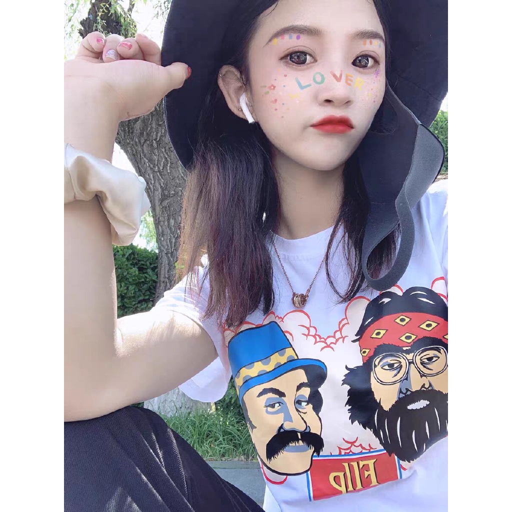 Li Wanjun เสื้อยืดแขนสั้นครึ่งแขน เอวสูง ทรงสลิมฟิต พิมพ์ลาย กลิ่นแปลก ...