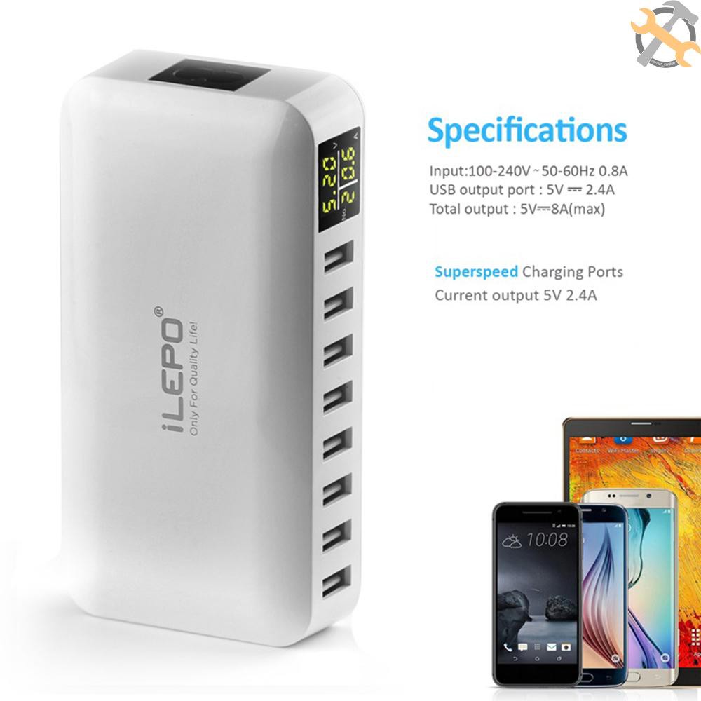 CUST 8 Ports Smart USB Charger 50W 8A Multi Port USB Hub with LCD ...