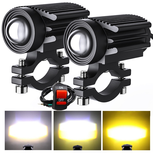 Hot Stock2PCS LED Motorcycle Auxiliary Light Mini Dual Color Led Spotlights Projector Lens ...