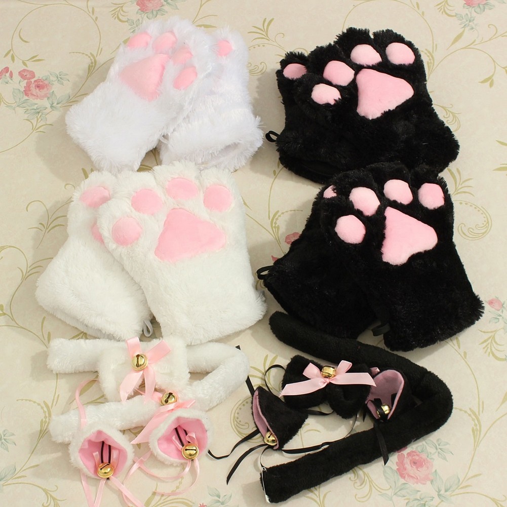 Cat Cosplay Set Paw Claw Gloves Ear Hairclip Tail Bow Tie Anime Costume ...