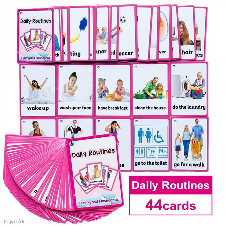 ℗45Pcs Daily Routines Cognitive Card Learn English Word Literacy Game ...