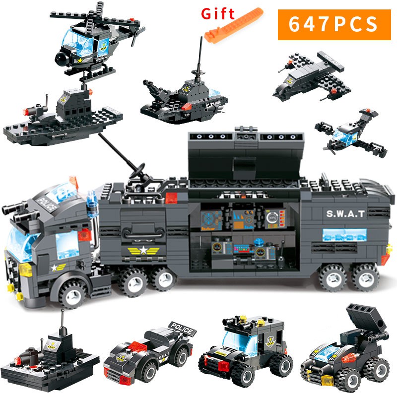 1122Pcs SWAT City Police Series Building Blocks Vehicle Helicopter ...