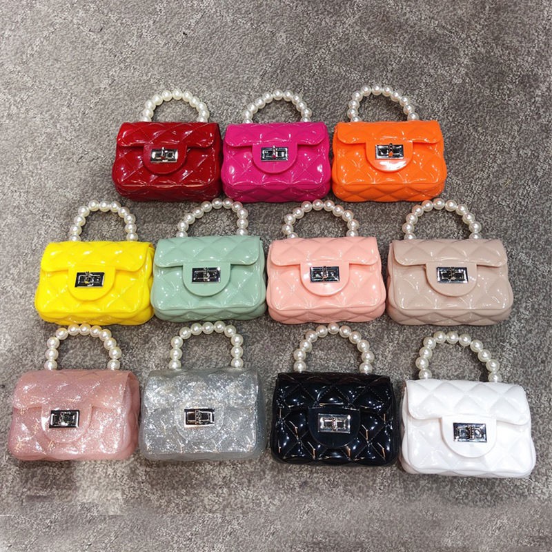pvc mini jelly bag, rhombic chain bag, small perfume pearl handbag ...