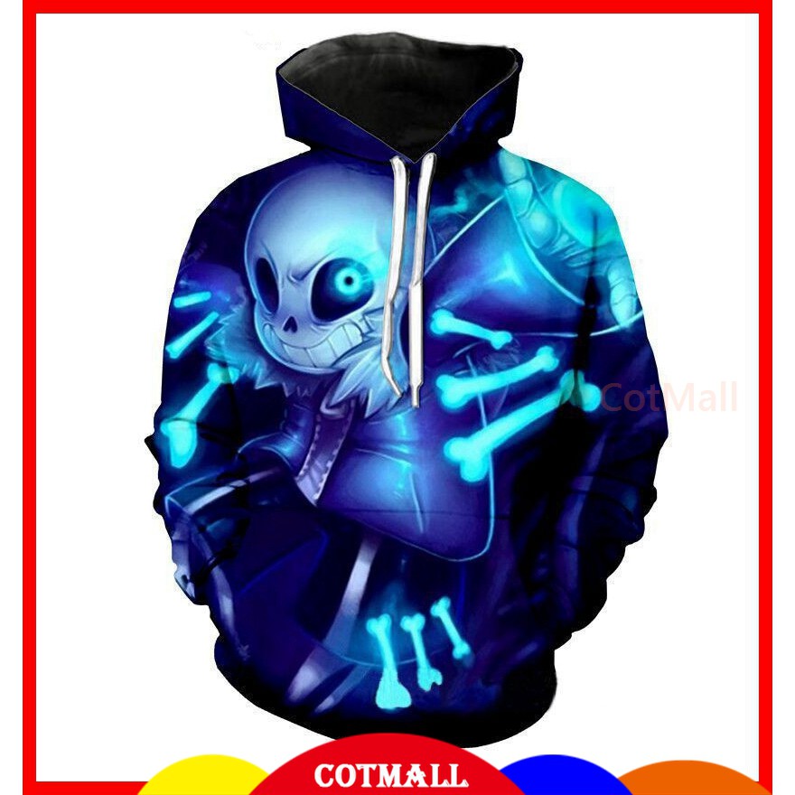 Undertale Skull Sans 3 D เสื้อโค้ทสเวตเตอร์สําหรับสตรีแขนยาวมีฮู้ด ...