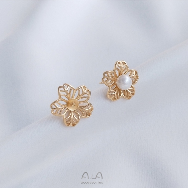 เครื่องประดับ DIYที่วางต่างหูชุบทอง 14K รูปดอกไม้ประดับมุก DIY 925ต่างหูเครื่องประดับต่างหู ...