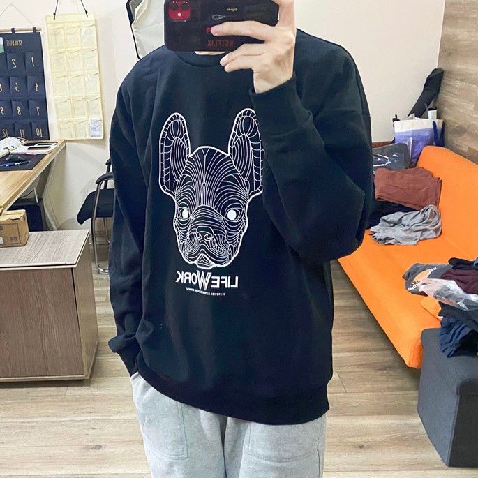 LifeWork cute French fighting pattern ins personality wild round neck ...