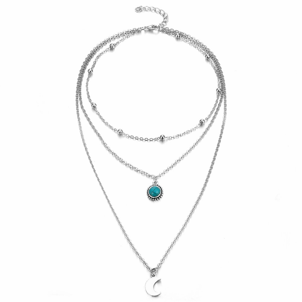Star Moon Series Vintage Multilayer Necklace For Women Boho Green Stone ...
