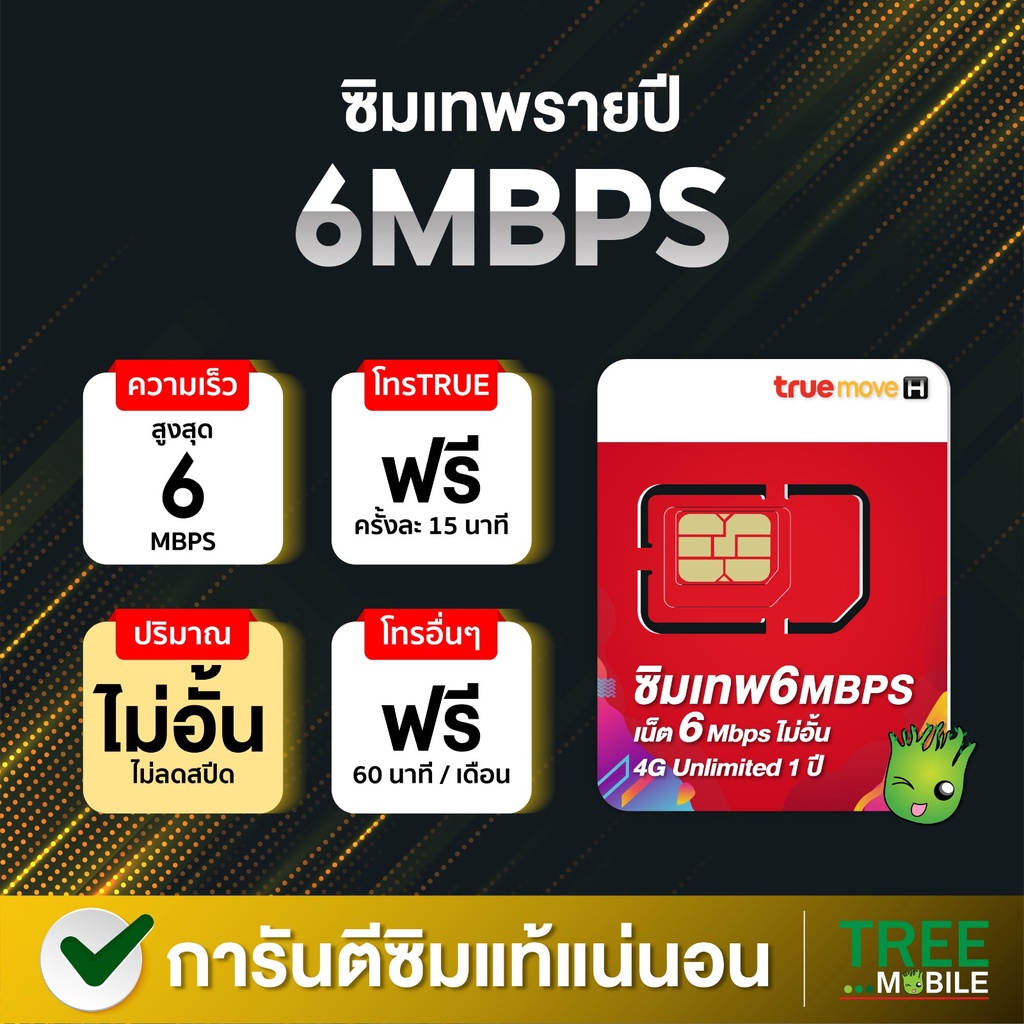 ซิมเทพ 6Mbps Unlimited ซิมเน็ต ความแรง 6Mbps ไม่ลดสปีด 1ปี True 4G เน็ตไม่จำกัด โทรฟรีใน ...