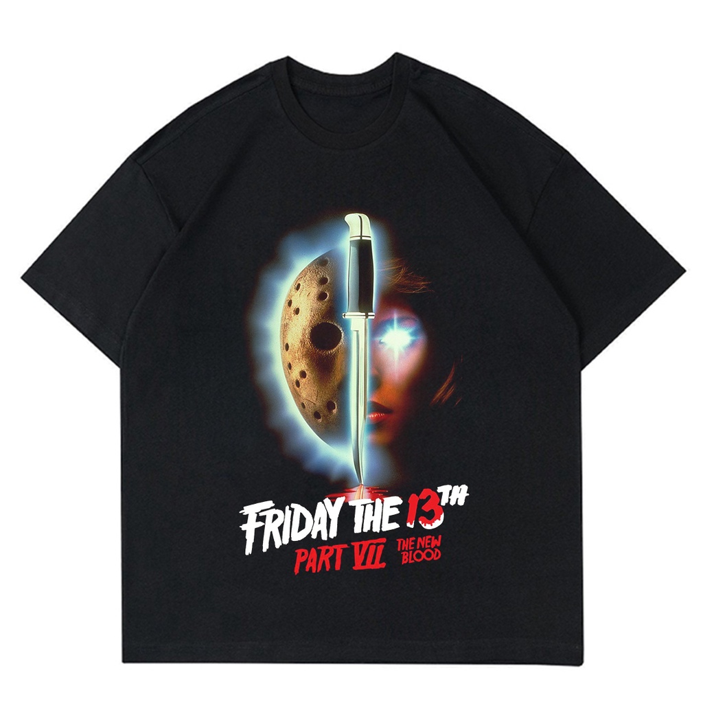 เสื้อยืดสีดำอินเทรนด์เสื้อยืด ลาย FILM HORROR FRIDAY 13TH สไตล์วินเทจ ...