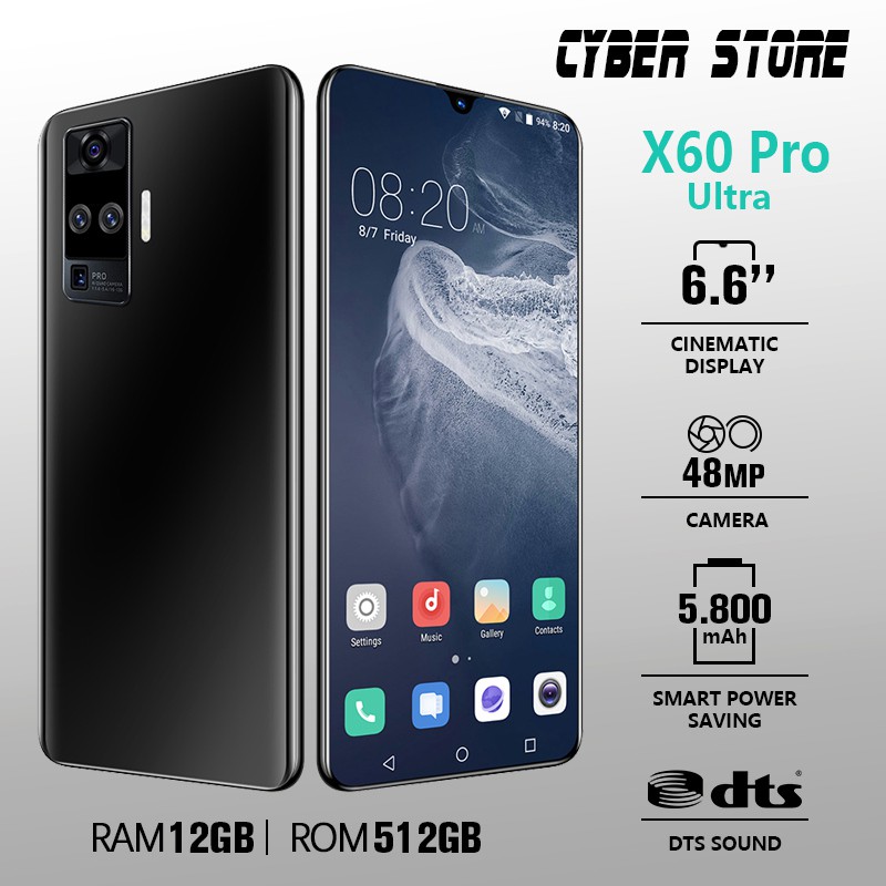 ใหม่ X60 Pro โทรศัพท์มือถือ 12GB 512GB RAM 6.6 นิ้วสมาร์ทโฟนหน้าจอขนาด ...