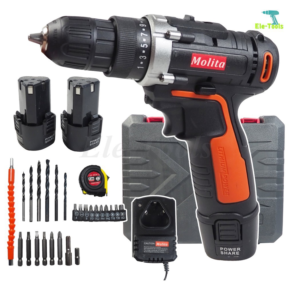 MOLITA สว่านไร้สาย 32V 2 ระบบ ปรับสปีดได้ สำหรับเจาะไม้ เหล็ก ขันน็อตสก ...