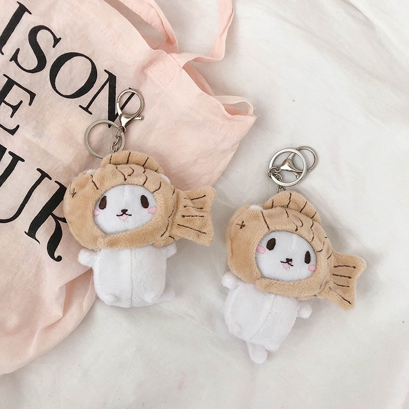 Trendy Keychain Cat with Taiyaki Hat Key Ring Plush Doll Pendant Bag ...