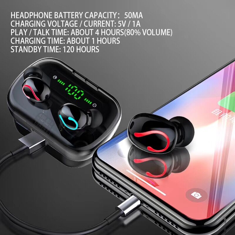 q61 tws หูฟังไร้สายบลูทูธ 5 . 0 earbuds led ipx 7 3500 mah พร้อมเคส ...