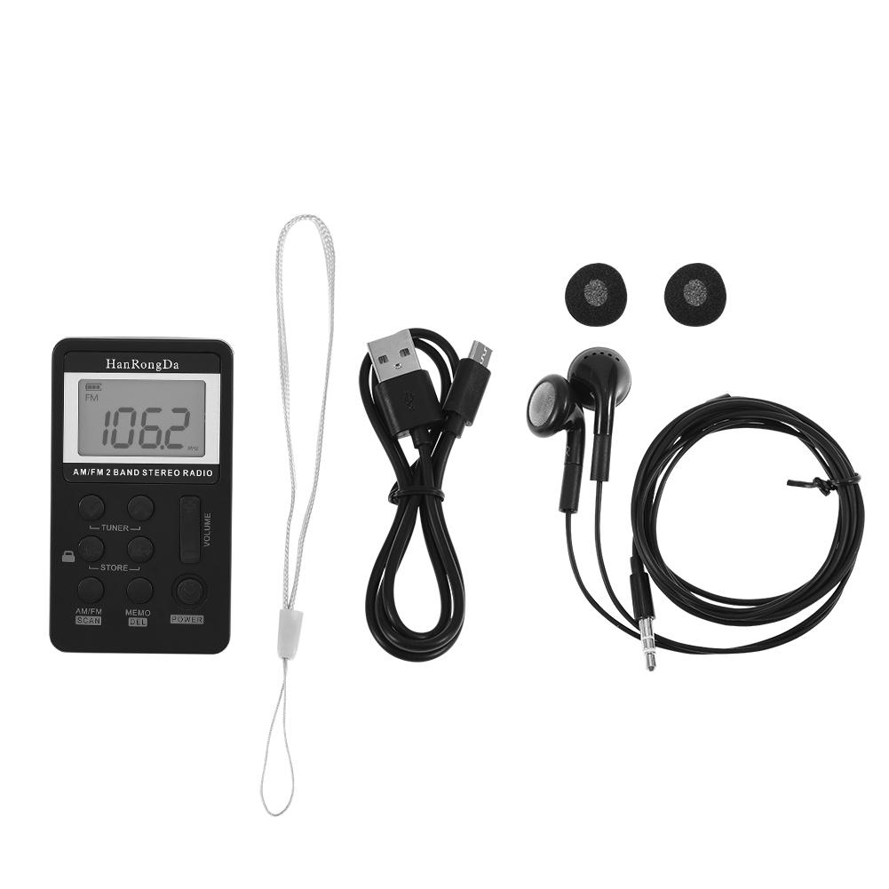 Mini AM/FM Stereo Pocket Radio Receiver w/ LCD Display & Earphone ...