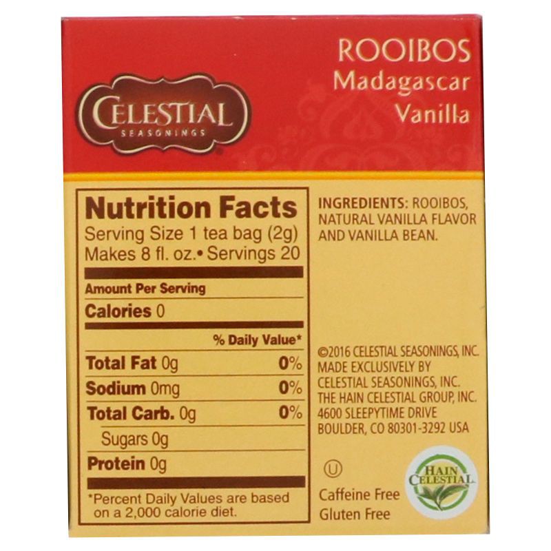 ชา Celestial Seasonings Rooibos Tea Madagascar Vanilla Caffeine Free 20 ...