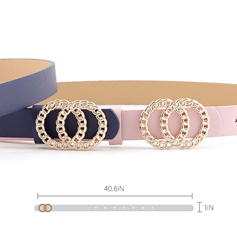 Double Ring Circle Buckle Women Waist Belt Black Brown Ladies Belt For ...