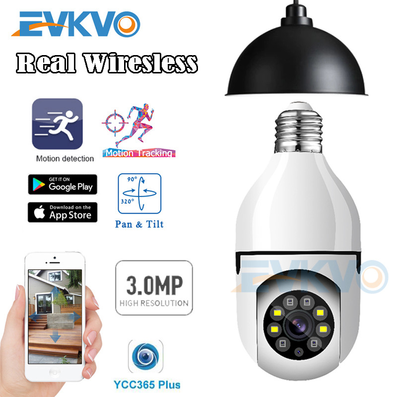 EVKVO Full Color Night Vision E27 FHD 3MP Dome IP Camera 4X Zoom Wifi Wireless Mini PTZ Auto ...