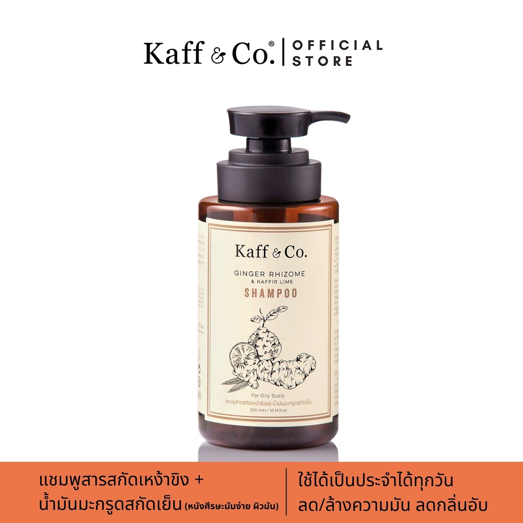 Kaff Co. แชมพูสารสกัดเหง้าขิงและน้ำมันมะกรูดสกัดเย็น 300 ml สำหรับหนังศีรษะมัน ผมร่วง ลีบแบน มี ...