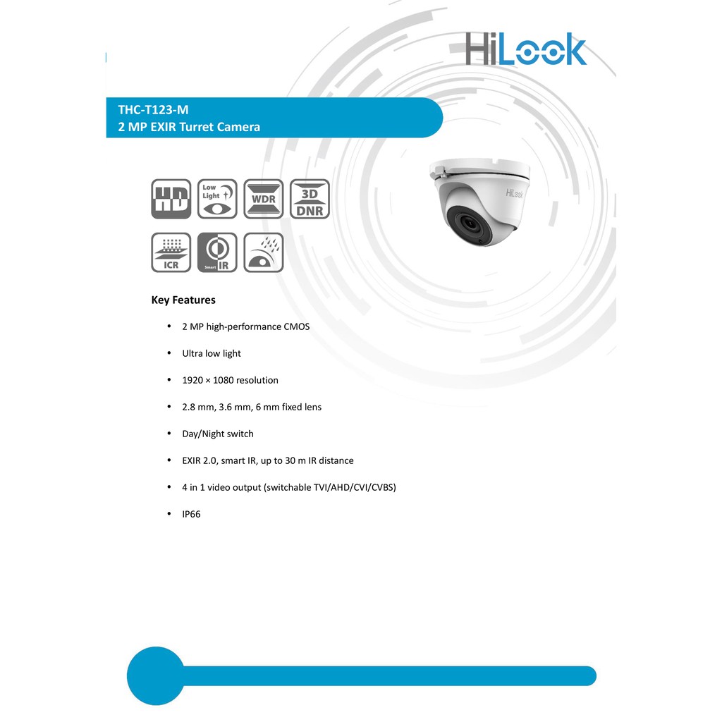 HiLook กล้องวงจรปิด 4 ระบบ ความละเอียด 2MP รุ่น THC-T123-M กล้องวงจรปิดไร้สาย Wifi ดูผ่านมือถือ ...
