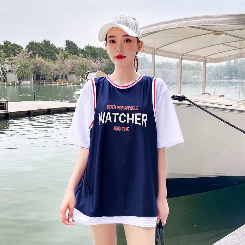 【CHILALA】ชุดว่ายน้ำสตรีกีฬาอนุรักษ์นิยมแบ่งสามชิ้นเกาหลีอินซูเปอร์ ...